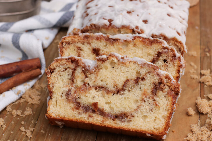 Glazed Cinnamon Roll Bread (Quick Bread) - So Fluffy & Gooey